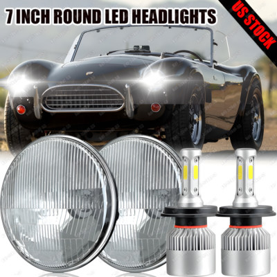 Pair 7 inch LED Headlights High-Low Beam H4 For AC Shelby Cobra 1962 ...