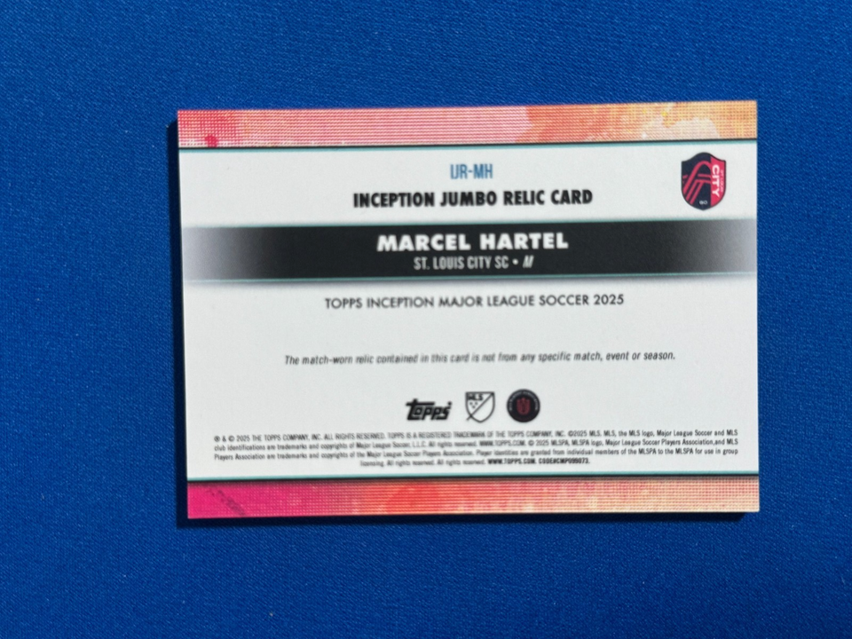 MARCEL HARTEL 2025 TOPPS INCEPTION MLS BLUE JUMBO RELIC #41/49 ST LOUIS ...