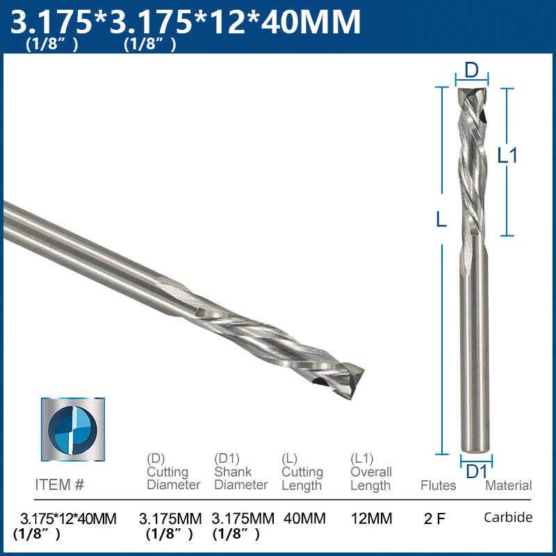 1/8" Shank CNC Spiral Router Bit Up&Down Cut Carbide Compression End ...