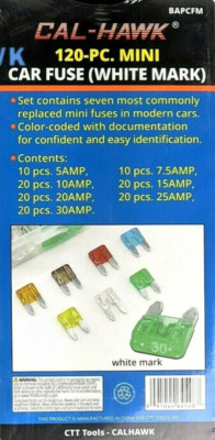 120 PC Mini Blade Fuse Assortment Auto Car Truck Motorcycle AMP White ...