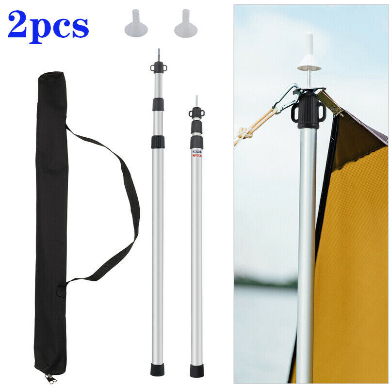 2X Kit Aluminum Camping Tarp Poles Telescoping Tent Pole Adjustable ...