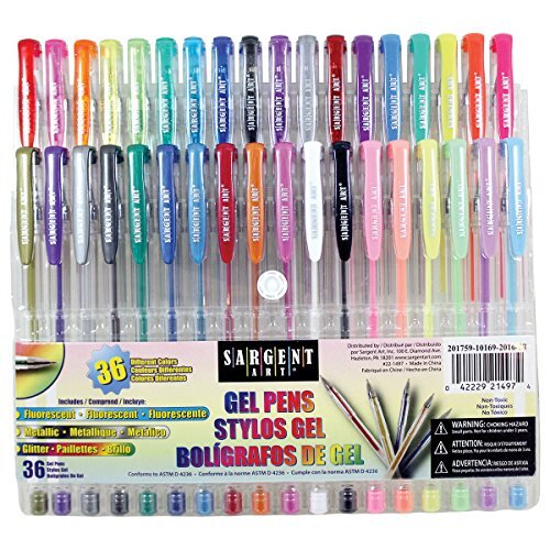 Sargent Art 36 Color Assorted Gel Pens - Glitter, Metallic, Fluorescent ...