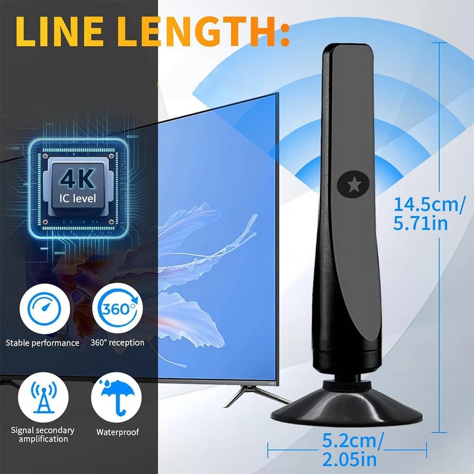 Portable 4K TV Antenna Digital TV Aerial Indoor Freeview TV Ariel ...