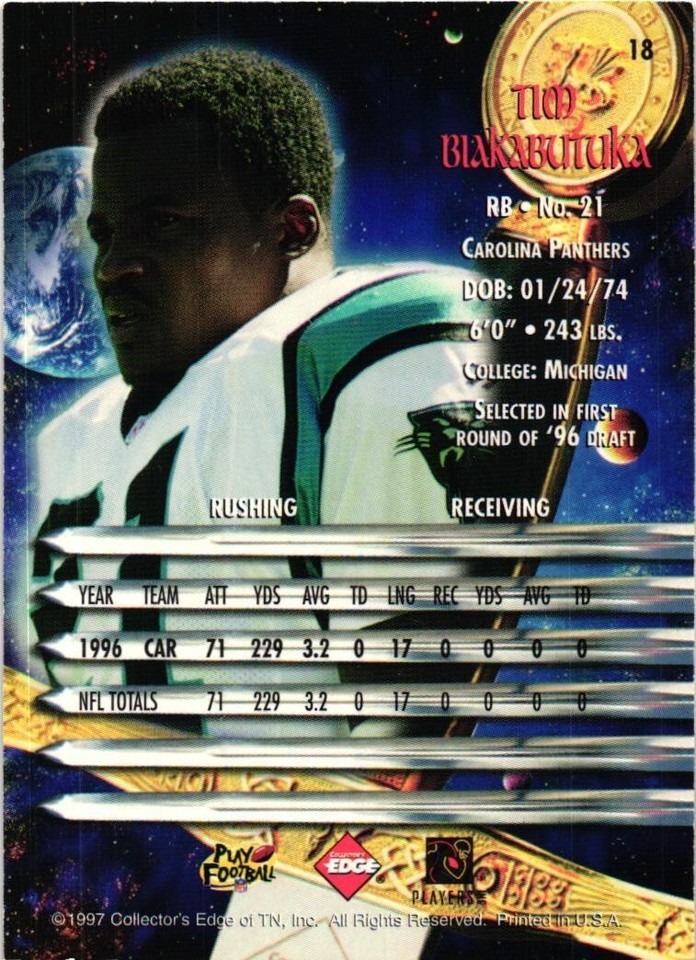 1997 Collector's Edge Excalibur #18 Tim Biakabutuka Carolina Panthers ...