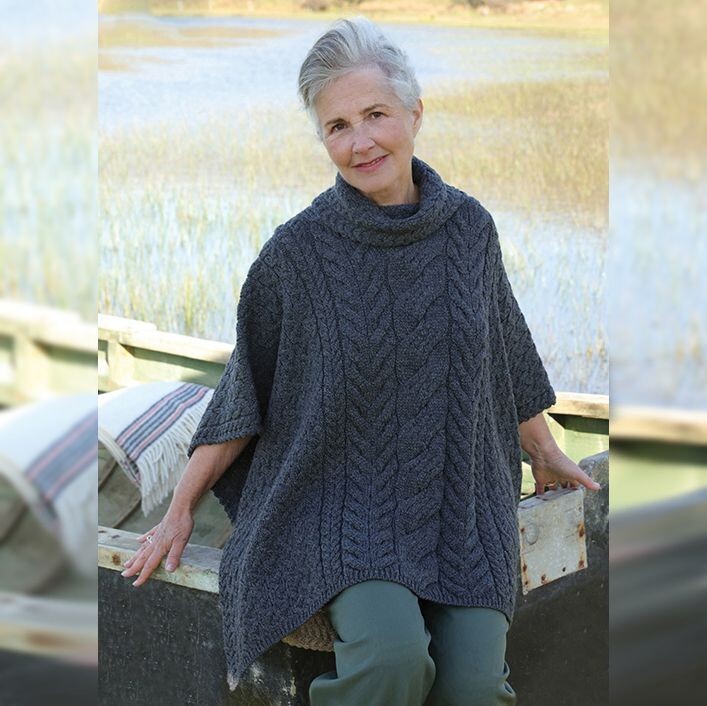 Aran Cable Knit Poncho Irish Merino Wool Cowl Neck Pullover Warm Soft ...