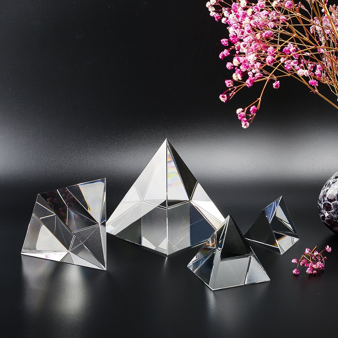 Crystal Pyramid Figurine Collectible Transparent Color Prism Desk ...
