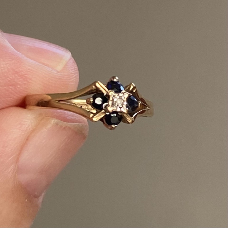 9ct Gold Sapphire & Diamond Cluster Ring Vintage 1981 Edinburgh ...