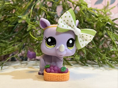 Littlest Pet Shop 2282 LPS Authentic Purple Rhino Rhinoceros Green Eyes ...