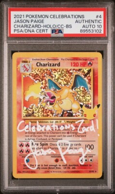 AUTO PSA 10 Jason Paige signed Charizard holo 2021 Pokémon Celebrations ...