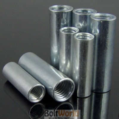 THREADED ROD BAR STUD ROUND CONNECTOR NUT BRIGHT ZINC LONG NUTS M5 M6 ...