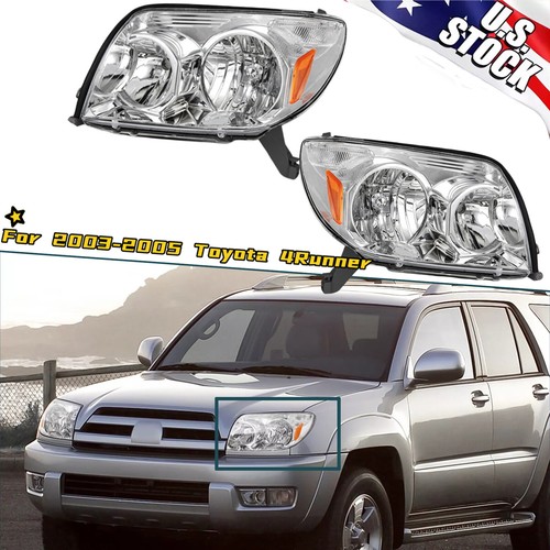 For Toyota 4Runner 03-05 Headlight Assembly Lamps LH RH Chrome/Amber ...
