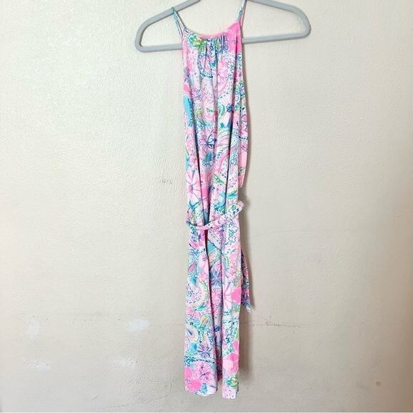 LILLY PULITZER Mabry Midi Dress Multi Flock Full of Fun Sz Small Halter ...