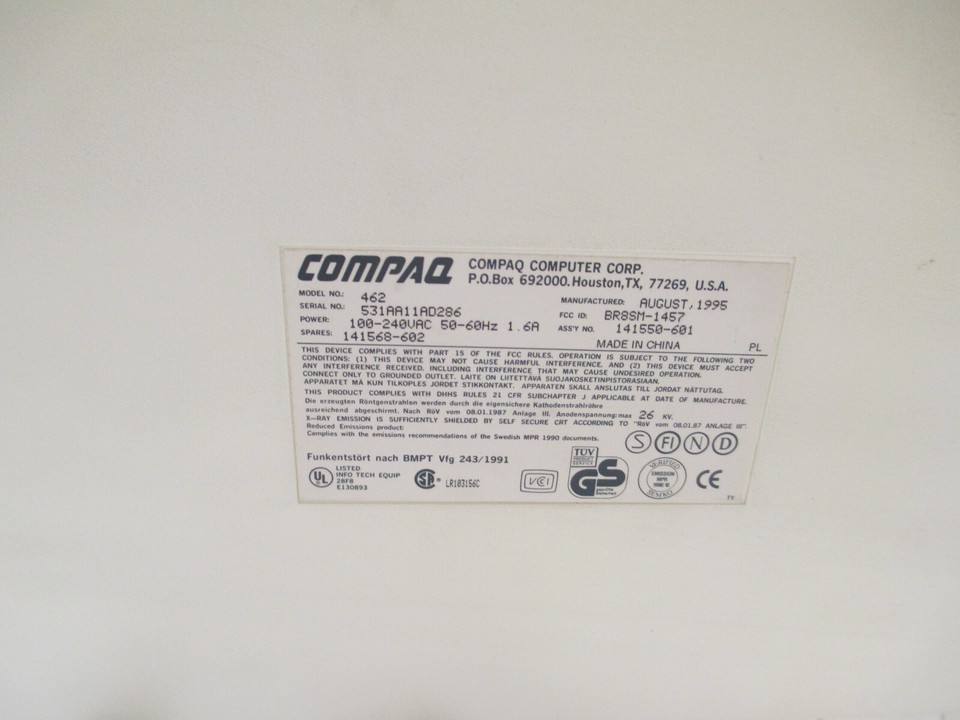 Vintage Compaq 462 CRT Monitor 1995 w/ cords | eBay