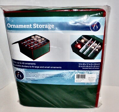 40 Christmas Ornament Organizer Storage Box Case Green- Adjustable ...