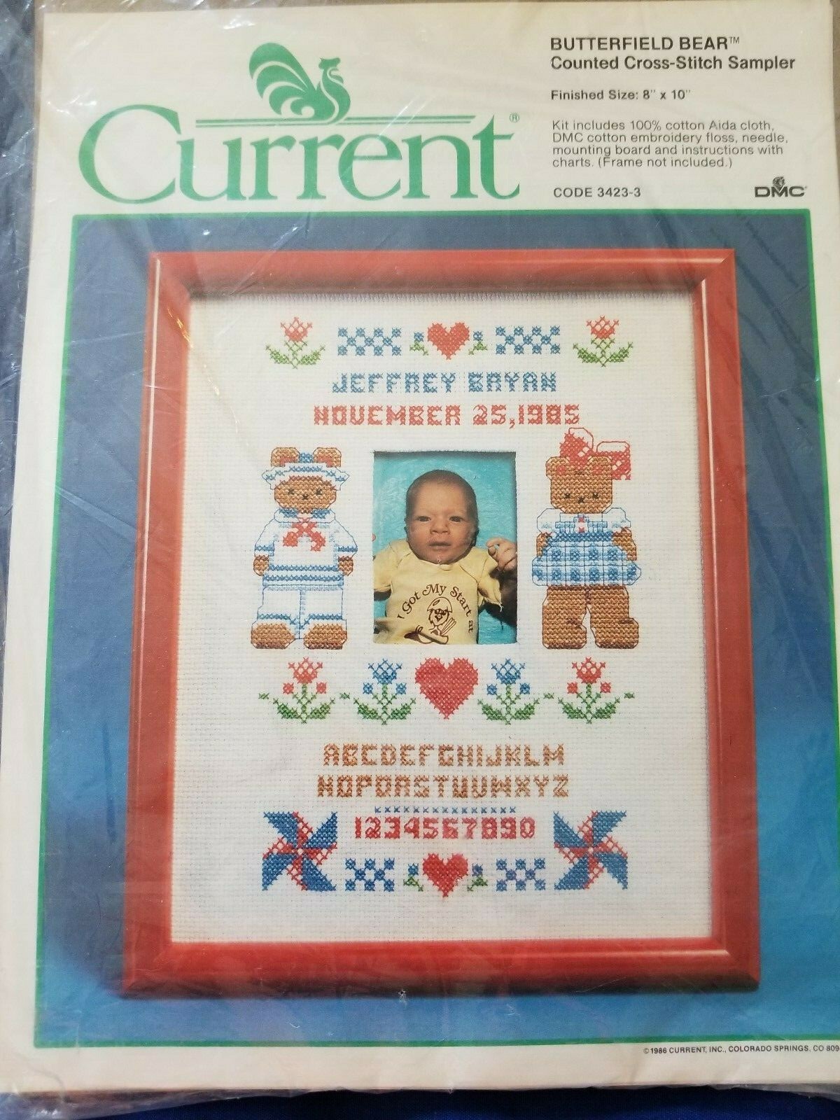 Current "Butterfield Bear Birth Record Sampler" Cross Stitch Kit 8" x ...