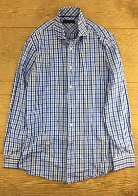 Andrew Fezza Men’s Size 15.5 Shirt Slim Blue White Plaid | eBay