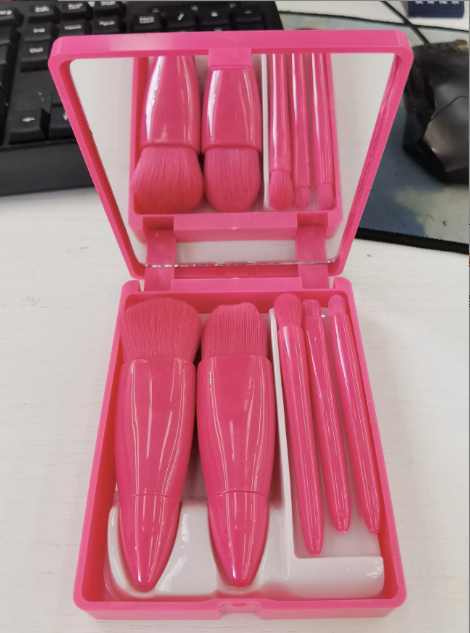 5Pcs Portable Makeup Brushes Kit with Mirror Box Mini Cosmetic Travel ...