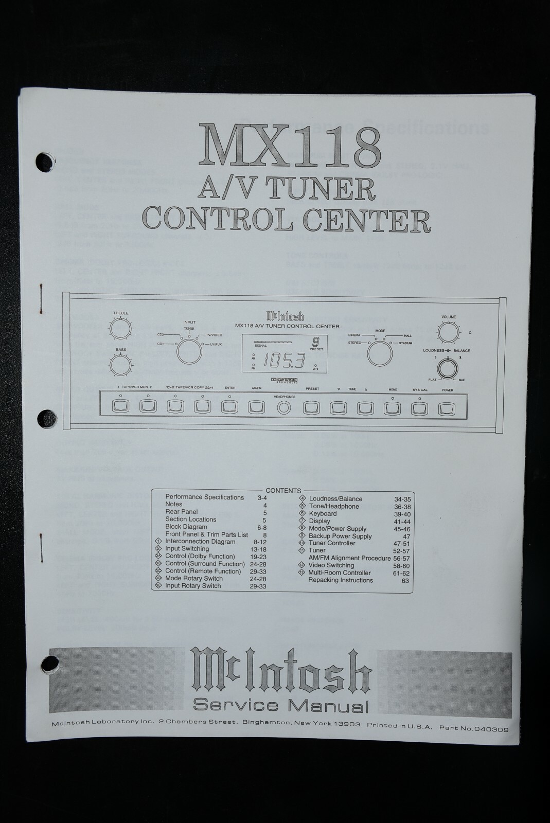 Genuine McIntosh Laboratory MX118 A/V Tuner Control Center Service ...