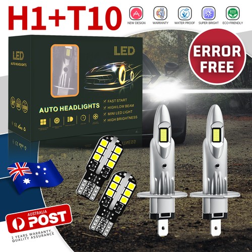 H1+T10 LED Headlight Globes Bulb High Low Beam Driving Lamp 22000LM No ...