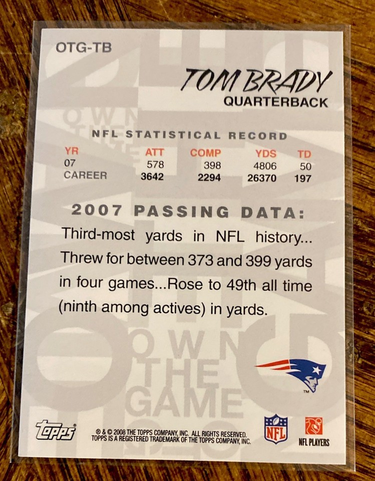 2008 TOPPS OWN THE GAME TOM BRADY INSERT CARD NEW ENGLAND PATRIOTS | eBay