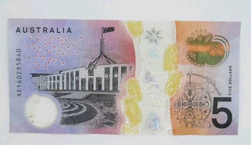 2016 Australia - $5 (Five) AUD Australian Dollars Banknote Bill No. AE ...