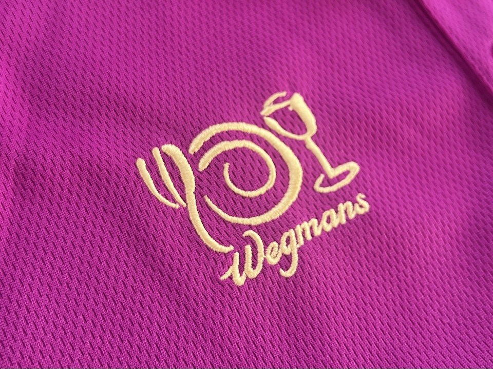 2 WEGMANS MENS POLO SHIRTS BLACK AND PURPLE SIZE MEDIUM & 1 HAT WORK ...