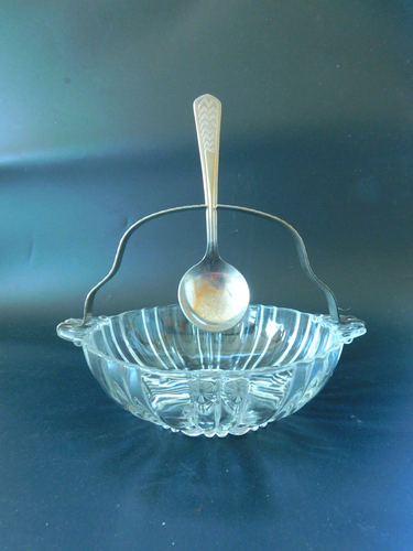 Vintage Clear Glass Jam/Relish Dish Set with Stand and Spoon | eBay