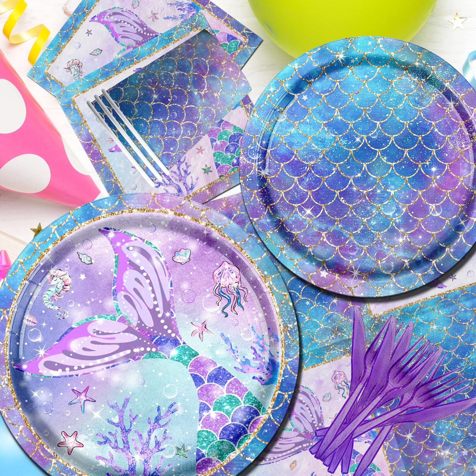 Mermaid Birthday Party Decorations Tableware Set,142pcs Mermaid ...