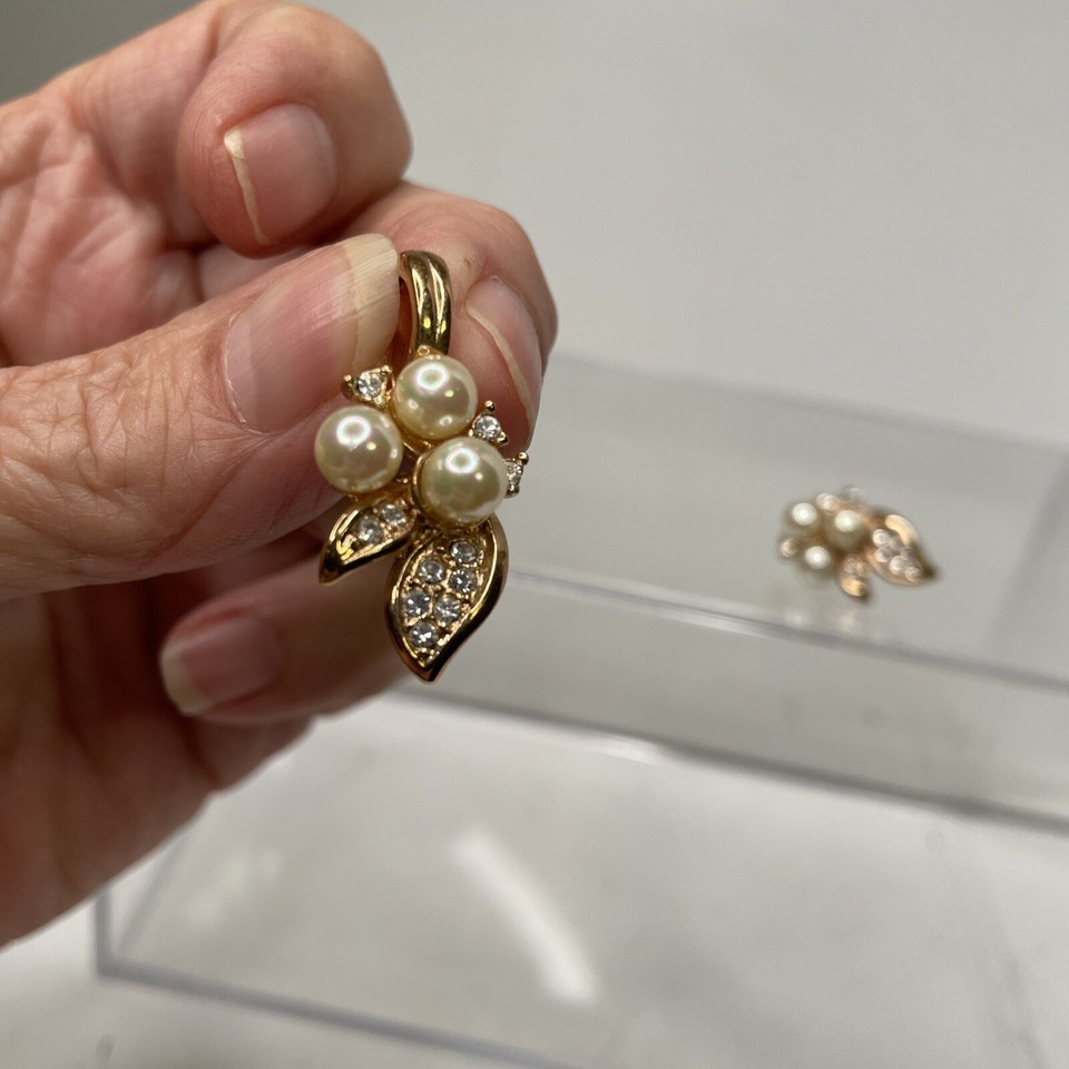 VTG Roman Earring & Pendant Enhancer set. Gold Tone, Clear Stones, Faux ...