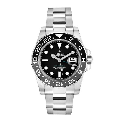 Rolex GMT-Master II Watch 40MM Black Index Hour Markers Dial Stainless ...