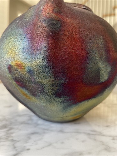 VINTAGE MICHAEL WEINBERG HAND MADE RAKU POTTERY VASE BOWL SIGNED GLAZED ...