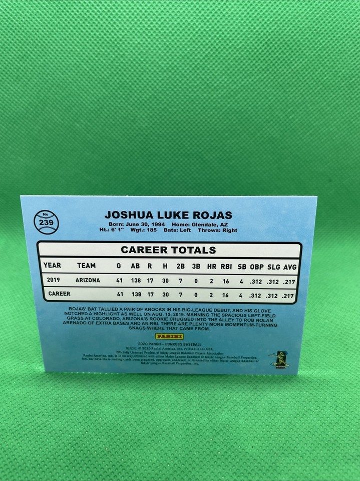 2020 Donruss #239 Josh Rojas RC Arizona Diamondbacks 1986 Retro | eBay