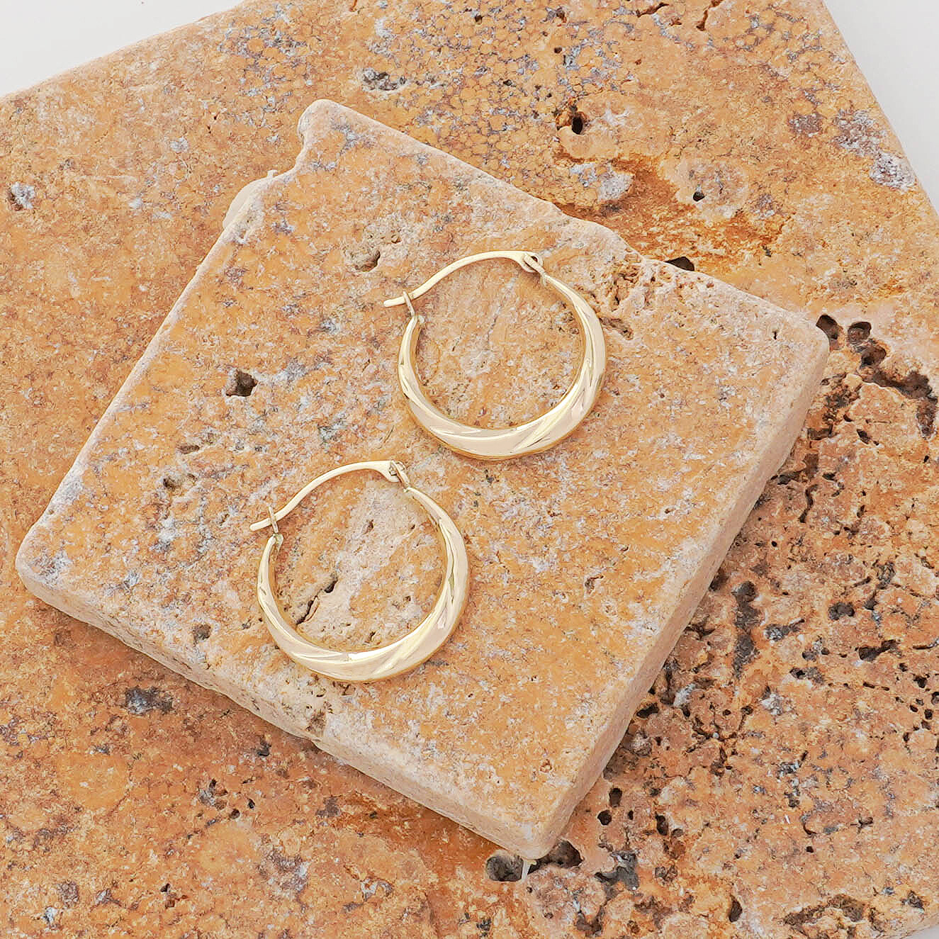 14K Yellow Gold Slash Diamond Cut 2x20MM Hoops Earrings - French Lock ...