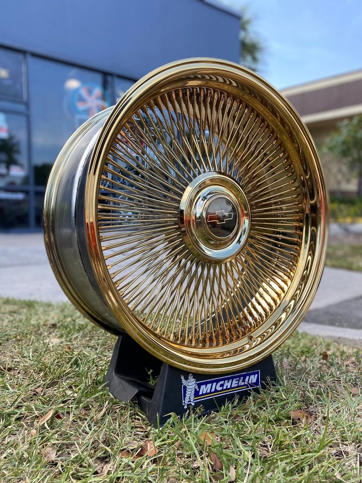 24" Gold Chevy Spokes Donk G Body 5x4.75 / 5x5 Wire Wheels and Tires ...