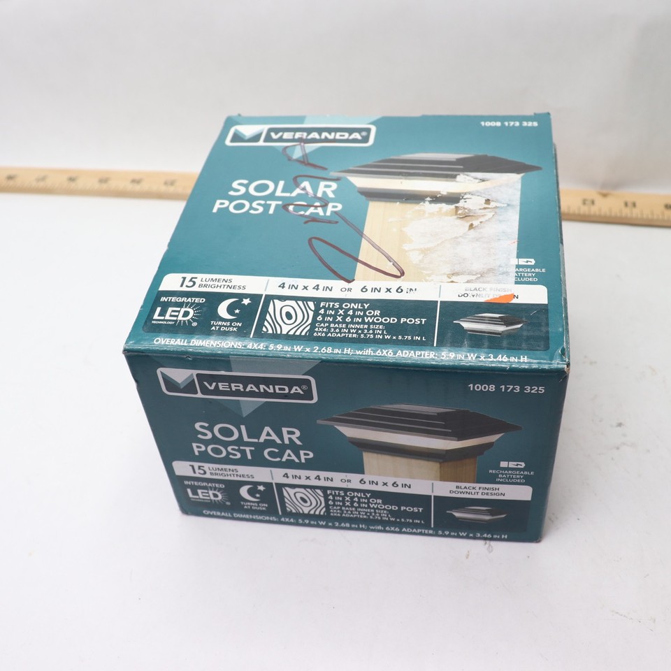 Veranda Solar LED Deck Post Cap Light Black Plastic 4" x 4" and 6" x 6 ...