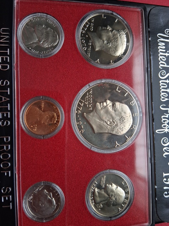1975 Proof Set CN-Clad Eisenhower Dollar, Kennedy OGP, 6 Piece ...