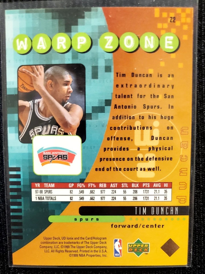 1999 Tim Duncan Upper Deck Ionix Basketball Warp Zone #Z2 | eBay