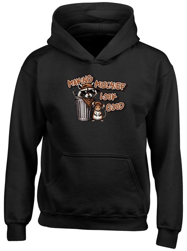 Making Mischief Look Good Kids Hoodie Hipster Raccoon Mouse Boys Girls ...