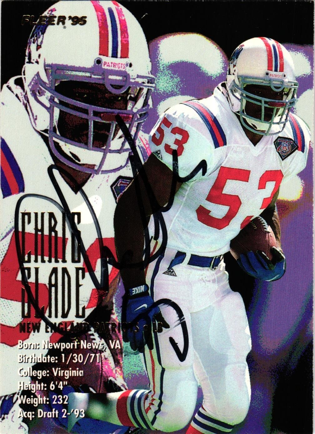 #258 Chris Slade Signed 1995 Fleer NFL Football Card Patriots AUTO | eBay
