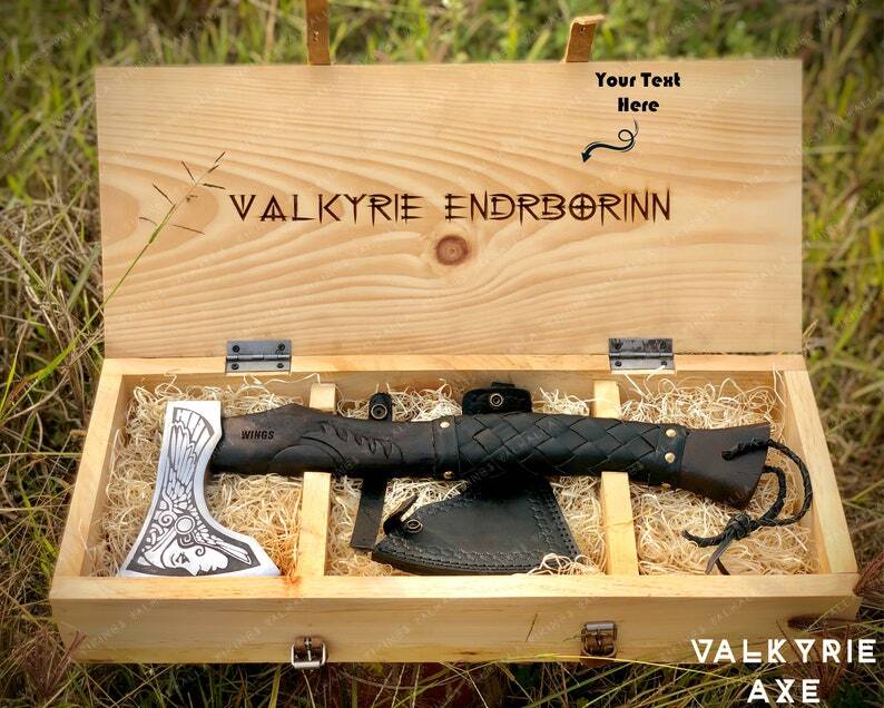Valkyrie axe with Personalized Engraved wooden Box, Christmas Gift for ...