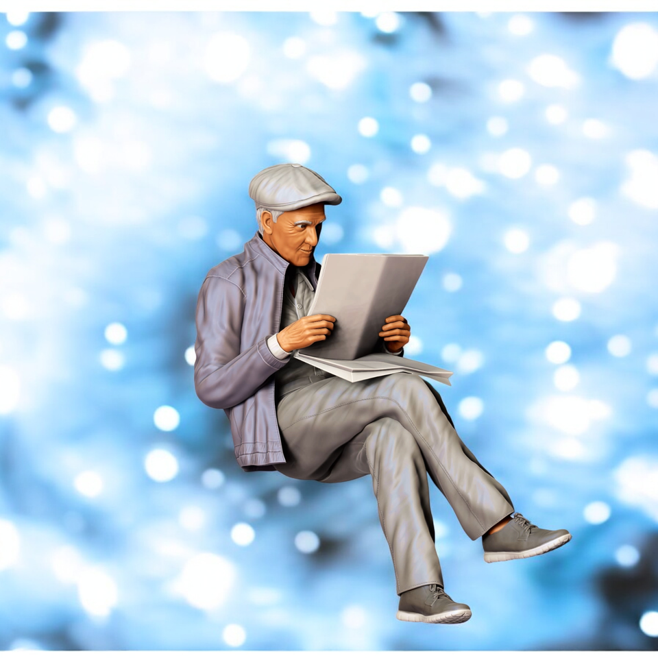 Old Man Seated on Bench Figure 3D Resin Printed Unpainted Diorama Model ...