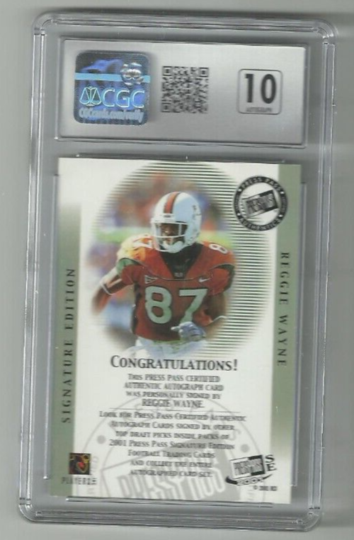 2001 Press Pass SE Autograph 100 REGGIE WAYNE - ROOKIE Card, RC Silver ...