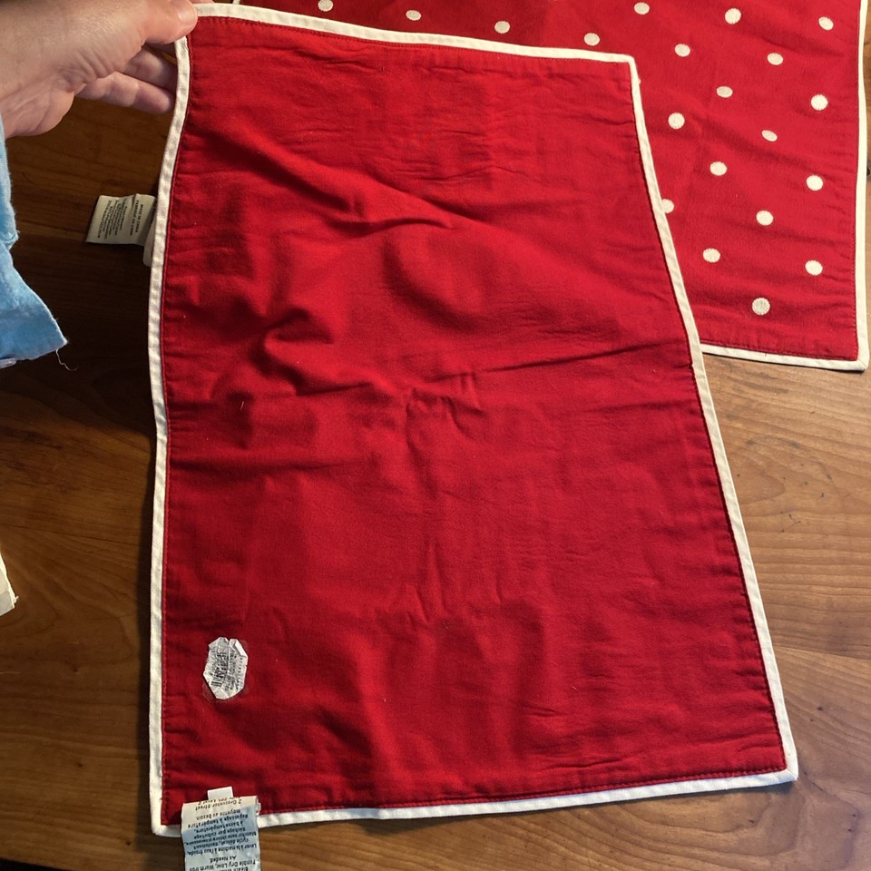 Vintage set for 2 Red White Linen Polka Dot embroidered Placemat ...