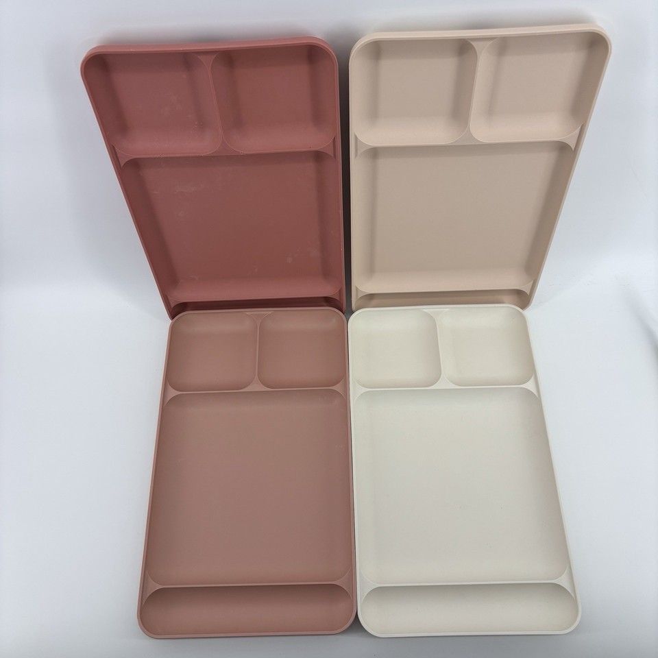 Lot of 4 Tupperware Divided Picnic Trays Plates Lunch Cafeteria Blush ...