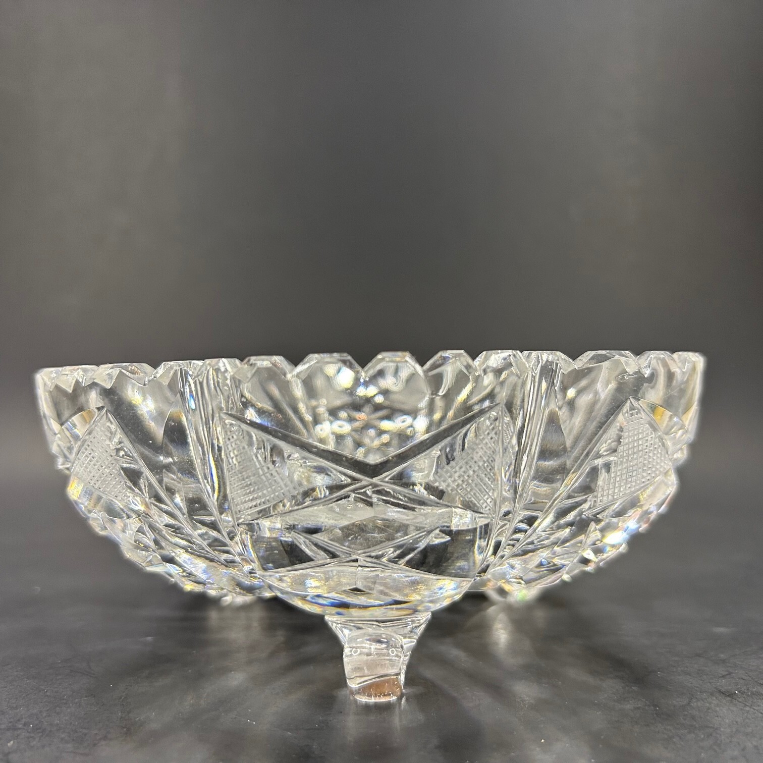 European Cut Crystal Nut Dish with Scalloped Toothed Edge 3 Applied ...