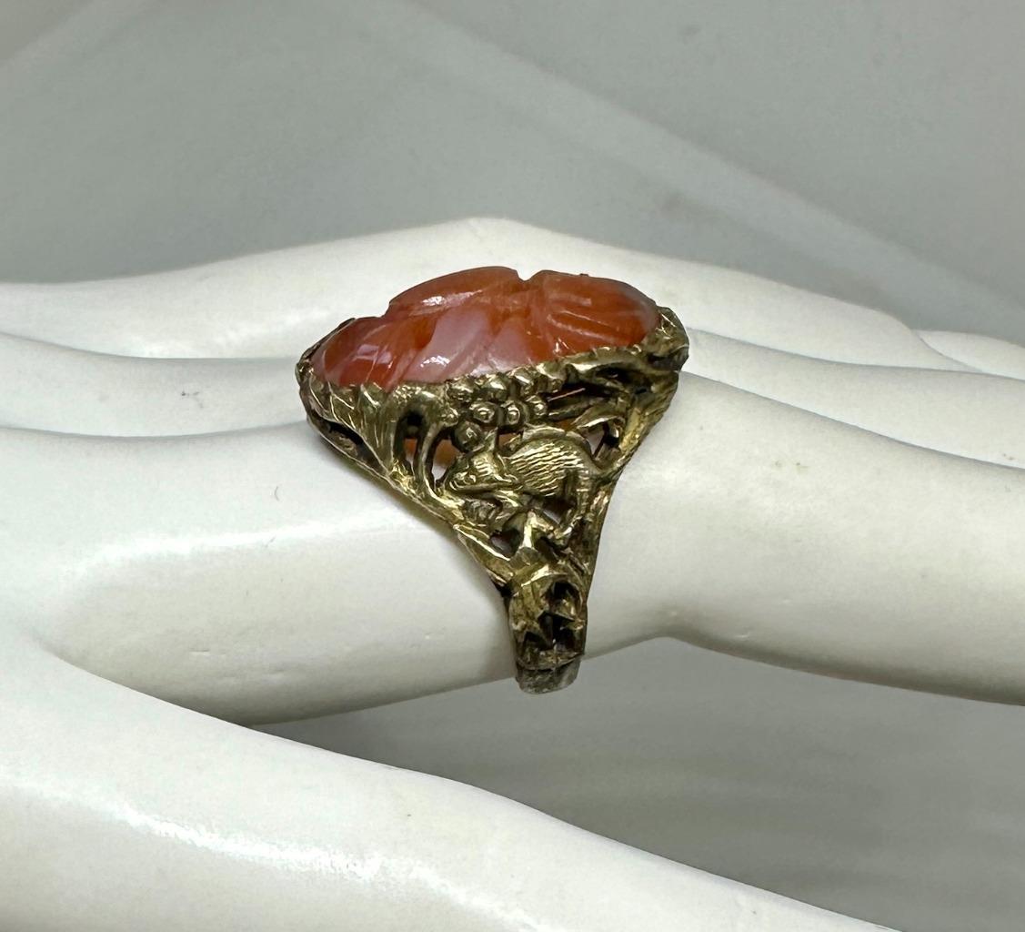 2024 Mit Grad Rat Ring Antique Chinese Rat Carnelian Flower Ring Silver ...