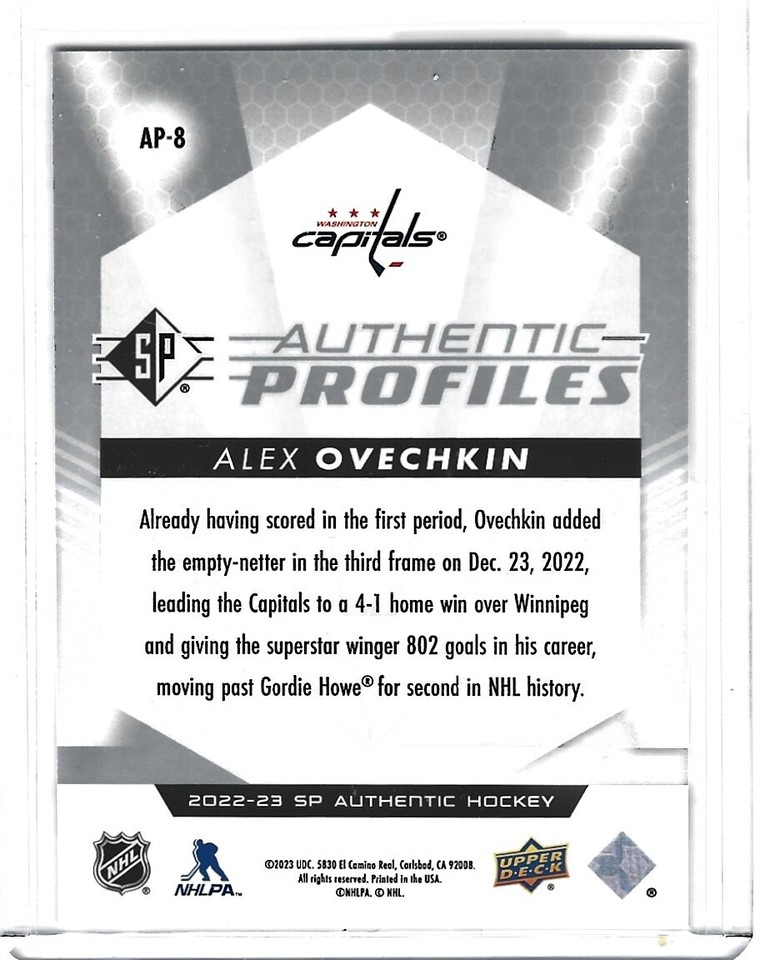 2022-23 Upper Deck SP #AP-8 Alex Ovechkin-Authentic Profiles Silver ...
