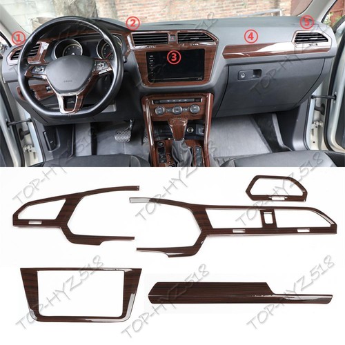 Gloss Wood Grain Center Console Dash Kit Trim Cover 5pcs For VW Tiguan ...