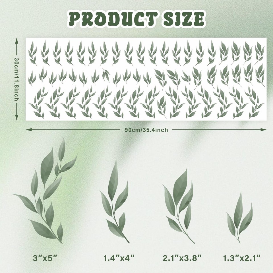 LHIUEM Green Leaves Stickers 56 PCS Boho Decals Sage | eBay