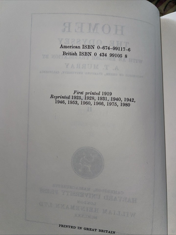 LOEB Classical Library Ancient Greece Homer The Odyssey Book II ...